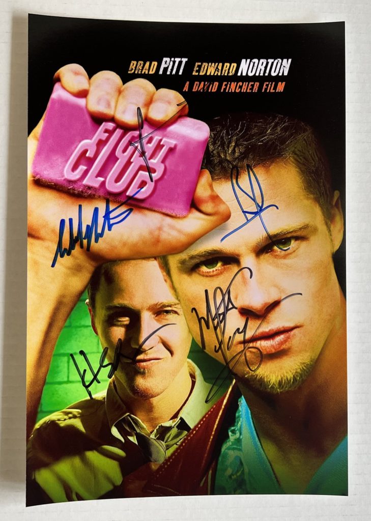 Fight Club cast autograph 8×12 photo Pitt Norton Meat Loaf