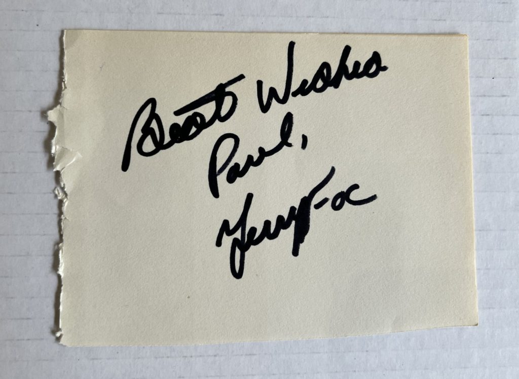 Terry Fox signed autograph 5×4 inch page Marathon of Hope